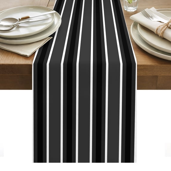 Black White Stripes Cotton Linen Table Runner Modern Minimalist Ink ...
