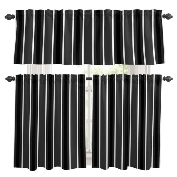 Black White Stripes Kitchen Curtains Set for Windows, Modern Minimalist ...