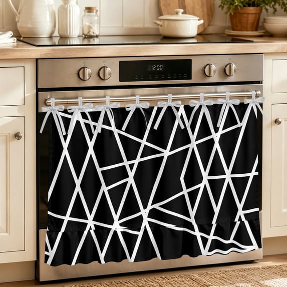 Black White Stripes Kitchen Oven Curtain, Modern Abstract Art Geometric ...