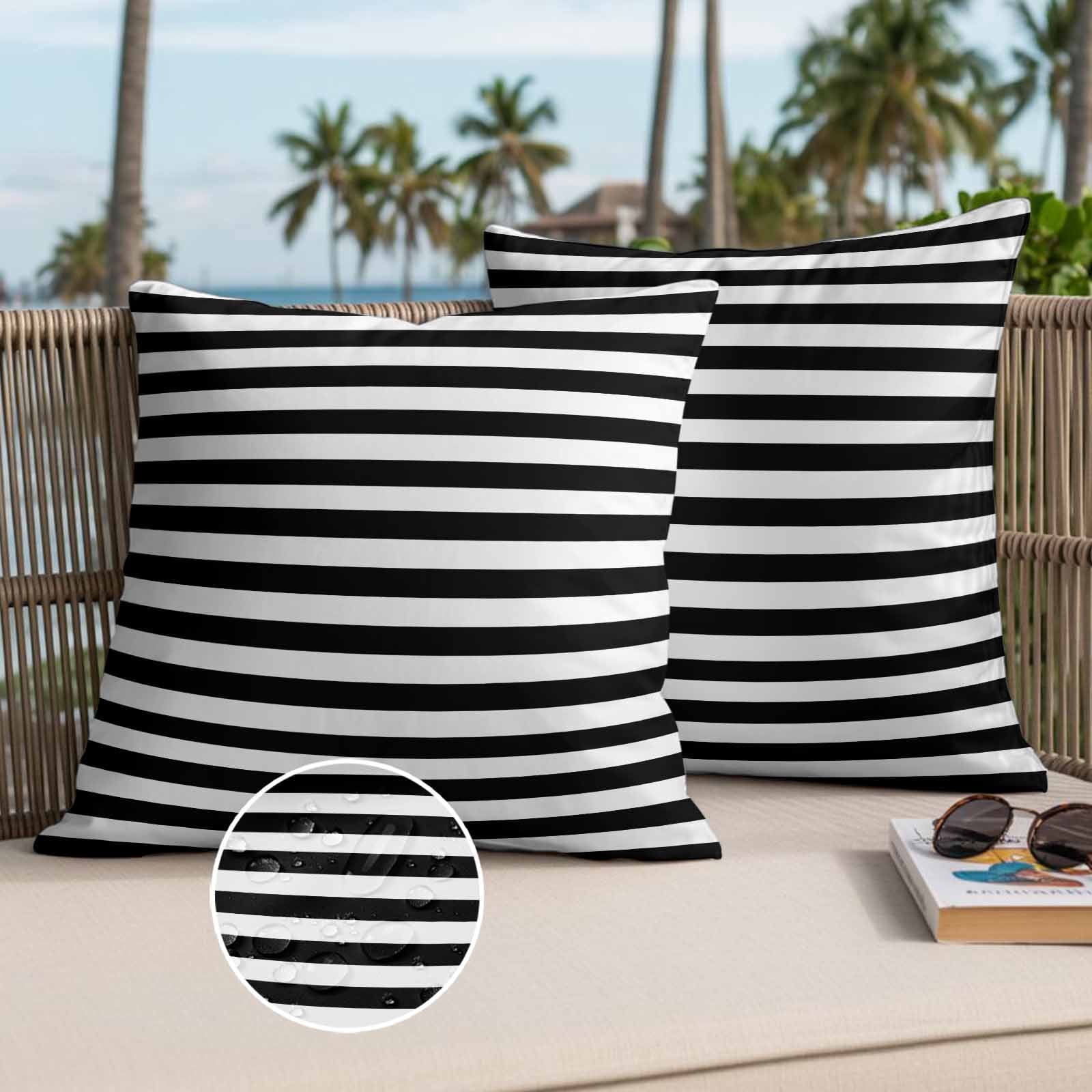 Black and White Stripes Outdoor Waterproof Throw Pillow Covers Set of 2 ...