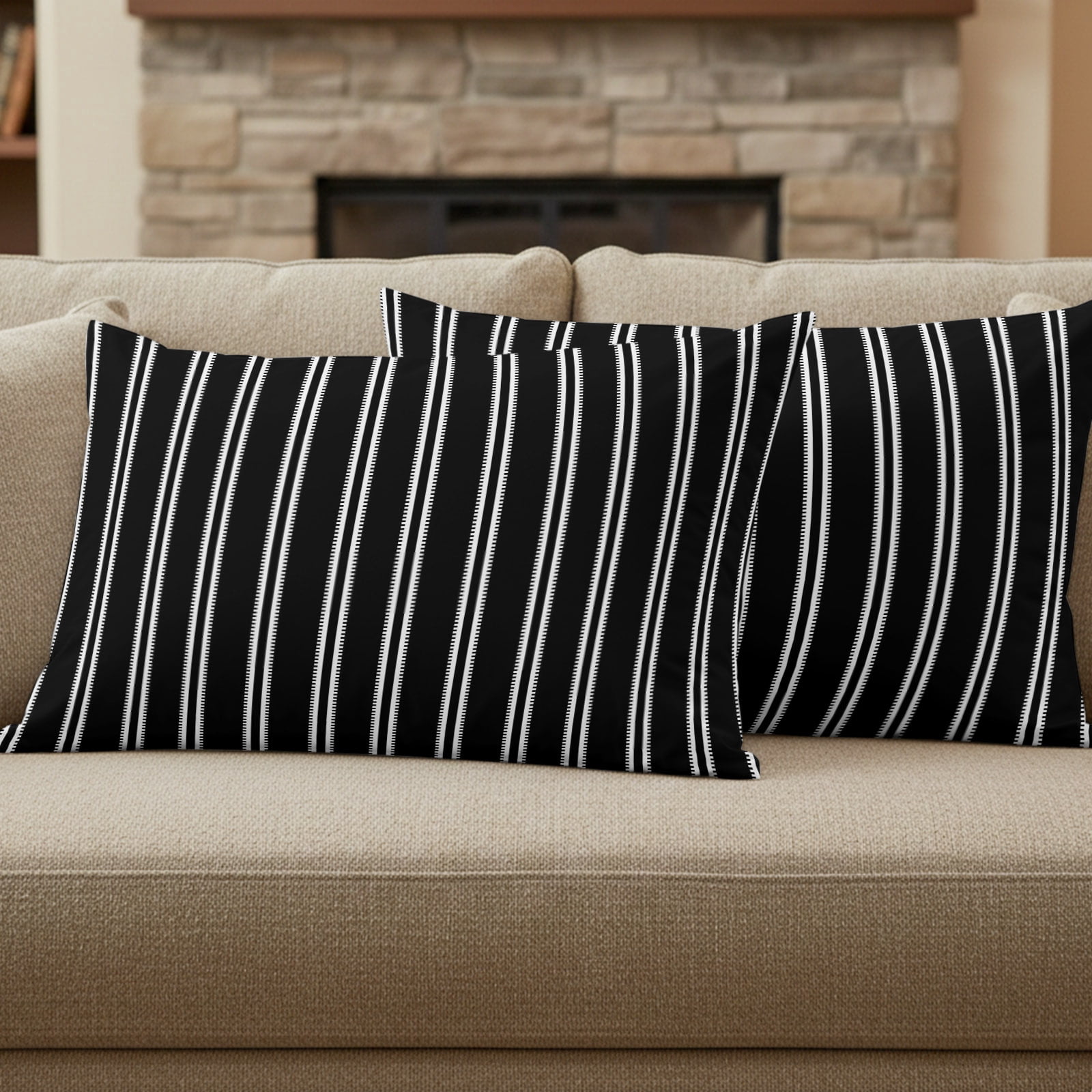 Black White Stripes Pillow Covers Set of 2, Modern Black Verticals ...