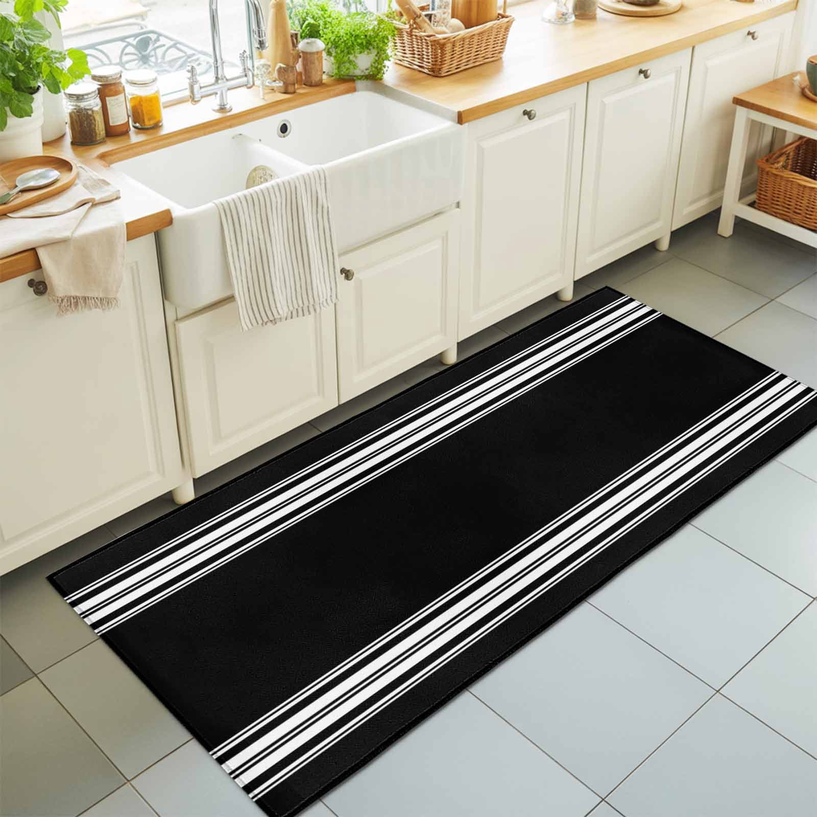 Black White Stripes Rectangle Area Rug 2x6ft,Living Room Rug Non-Slip ...