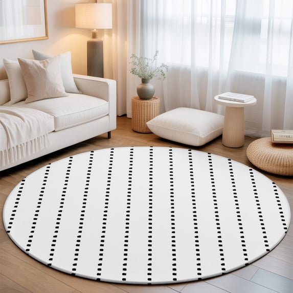 Black and White Stripes Round Rug 5ft Polka Dots Minimalist Style ...