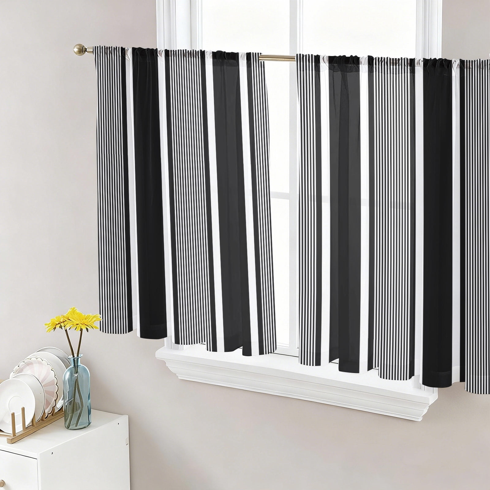 Black White Stripes Sheer Curtains for Living Room Bedroom, Lines ...