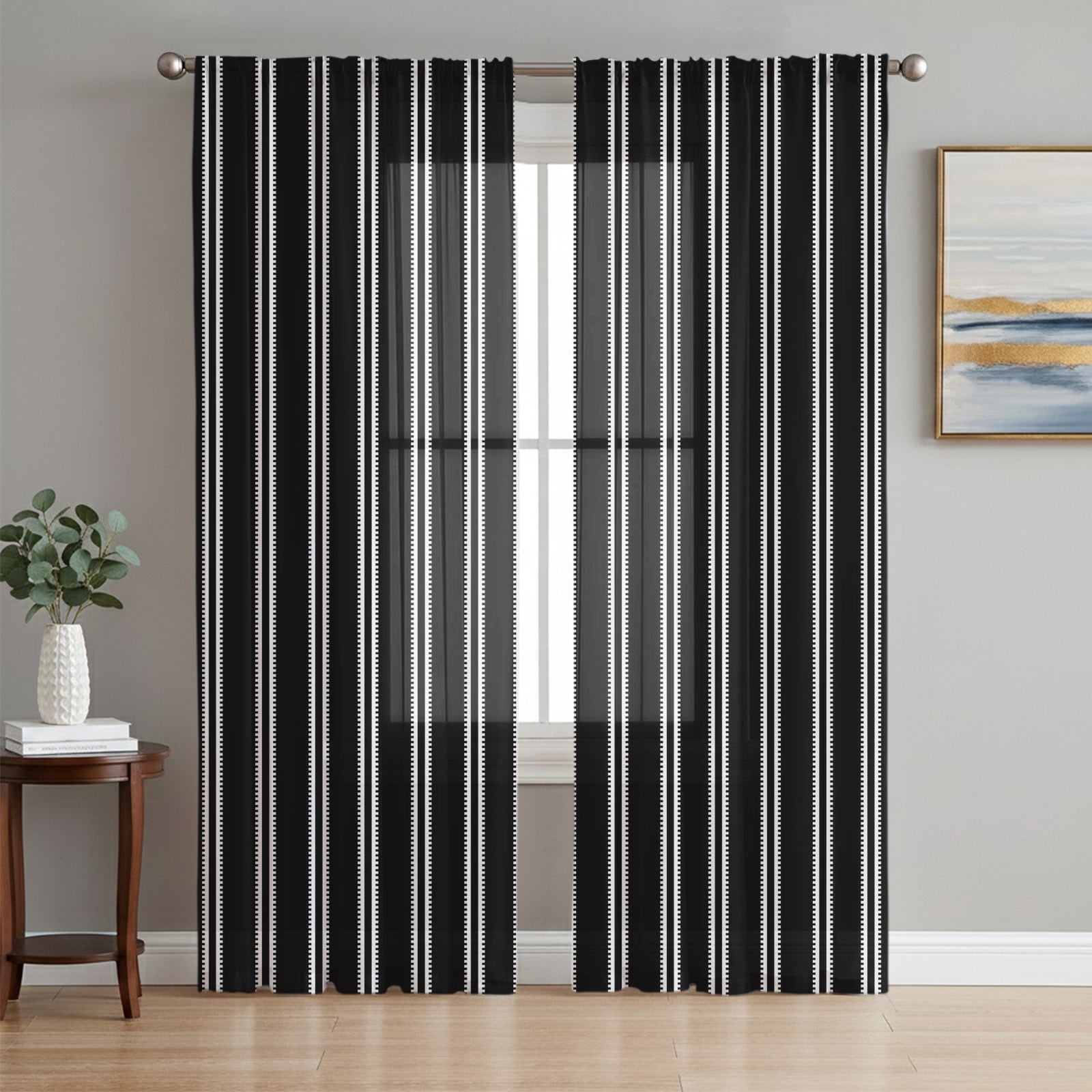 Black White Stripes Sheer Curtains for Living Room Bedroom, Modern ...