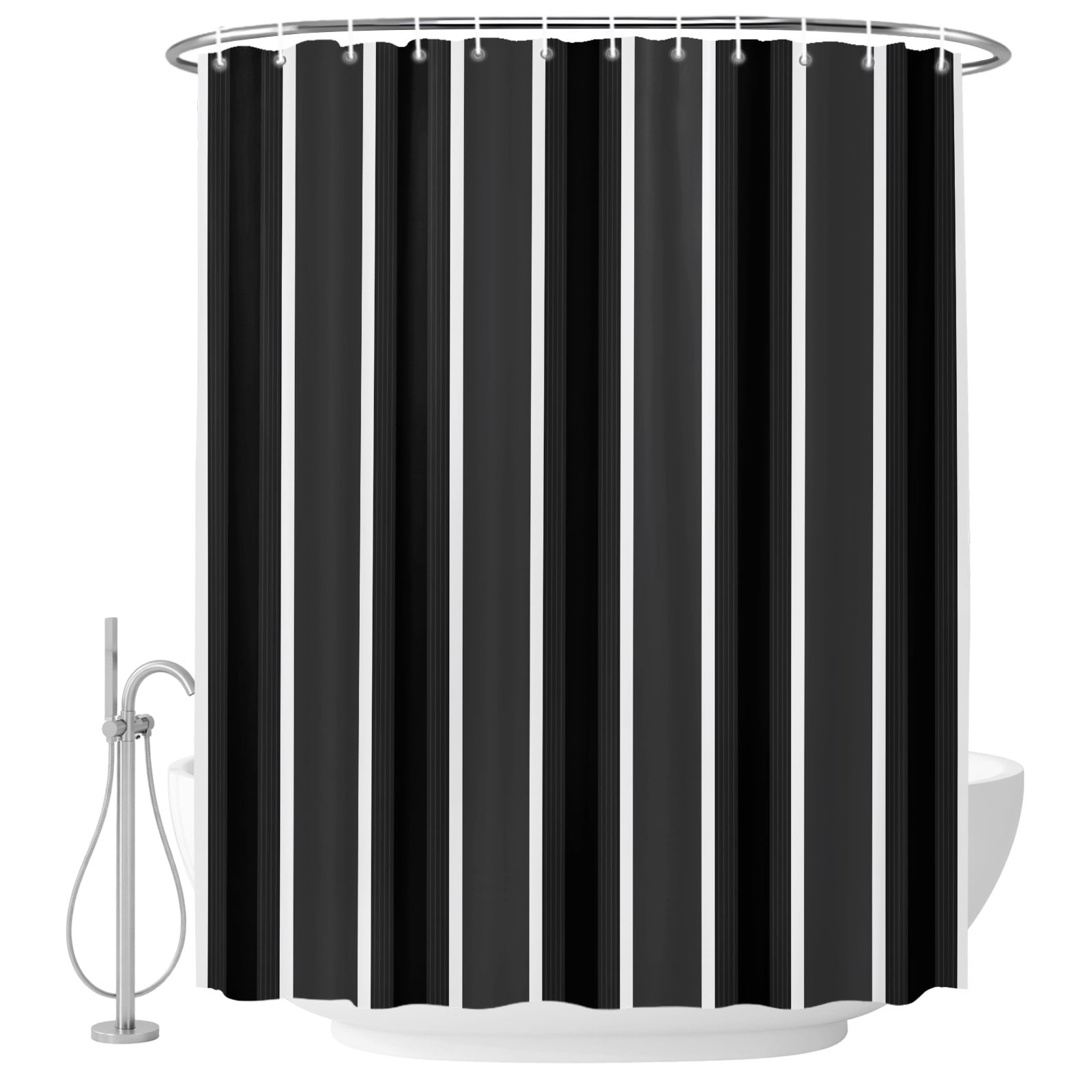 Black White Stripes Shower Curtain for Bathroom, Modern Minimalist Ink ...