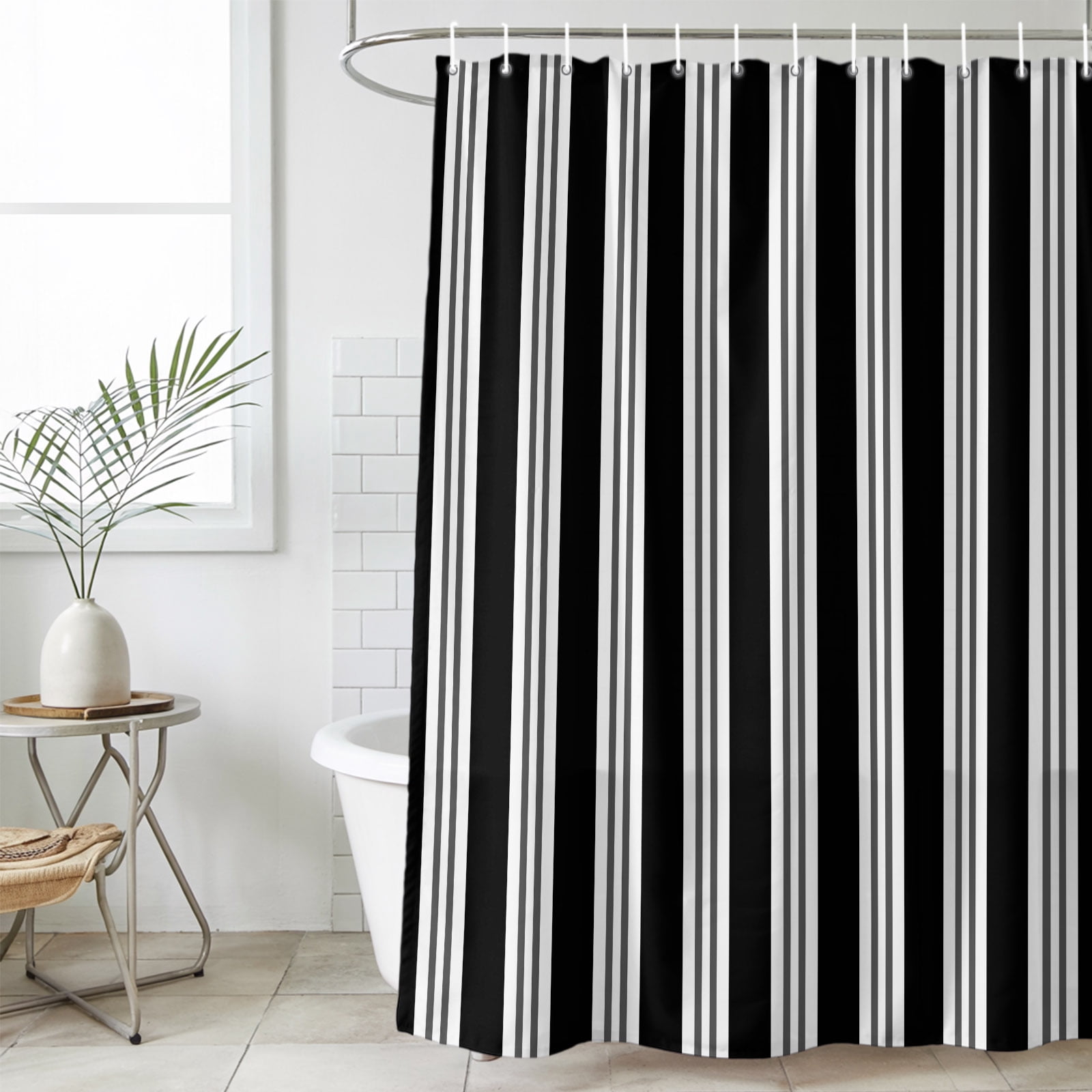 Black and White Stripes Shower Curtain Set, Waterproof Shower Curtains ...
