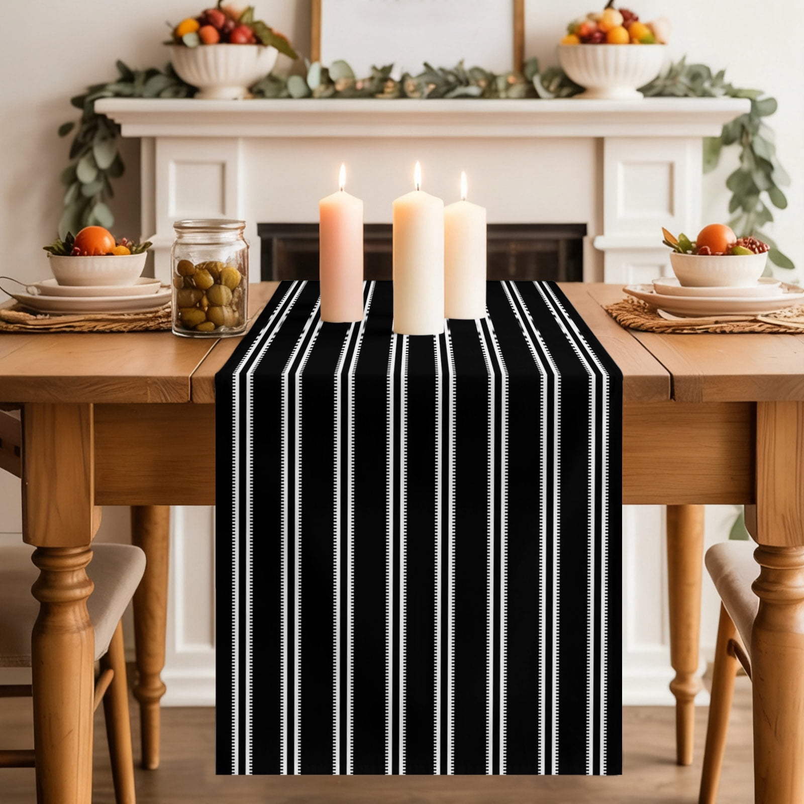 Black White Stripes Table Runner 13x48 Inch Modern Black Verticals ...