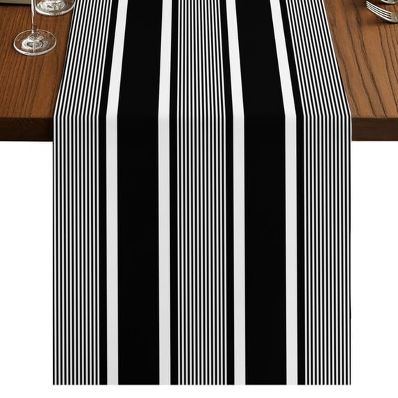 Black White Stripes Table Runner 60 Inches Long, Lines Modern Vertical ...