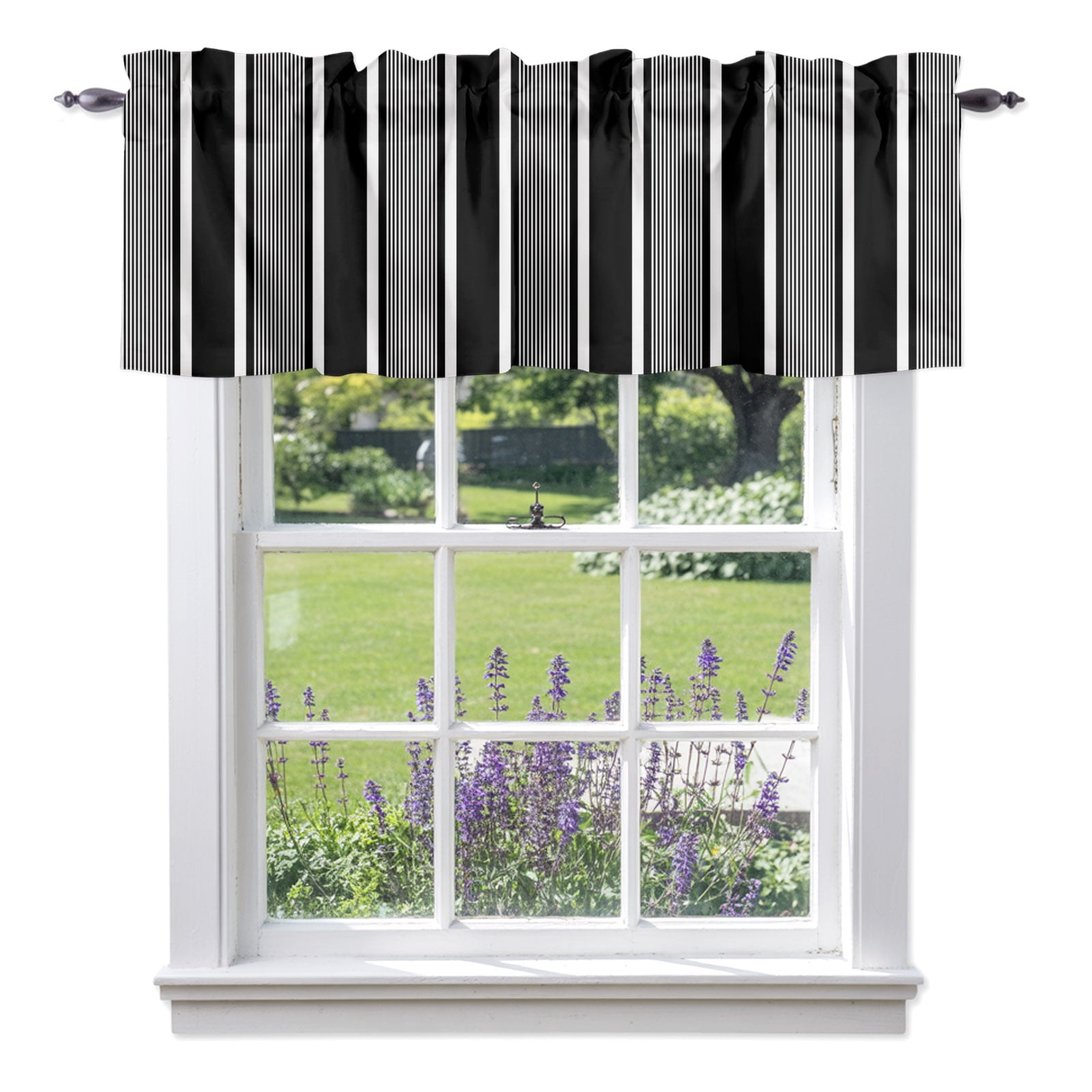 Black White Stripes Valance Curtain 1 Panel, Lines Modern Vertical ...
