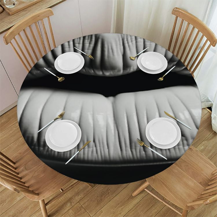 in Black and White Stripes Waterproof Wrinkle Resistant Round Table ...