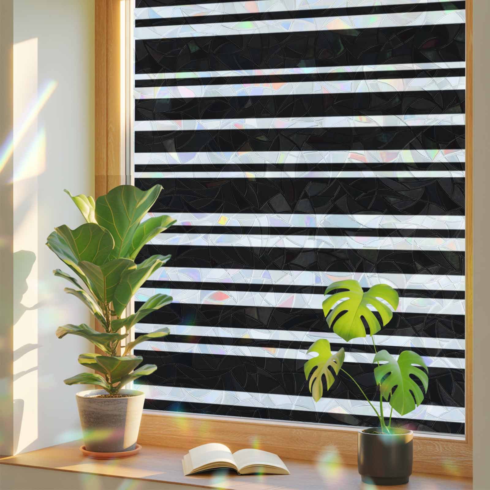 Black White Stripes Window Privacy Film Rainbow Static Cling Stain ...