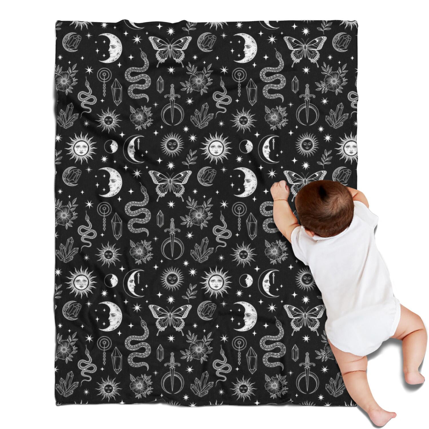 Black White Sun Moon Snake Butterfly Pattern Blanket,Comfortable Soft ...