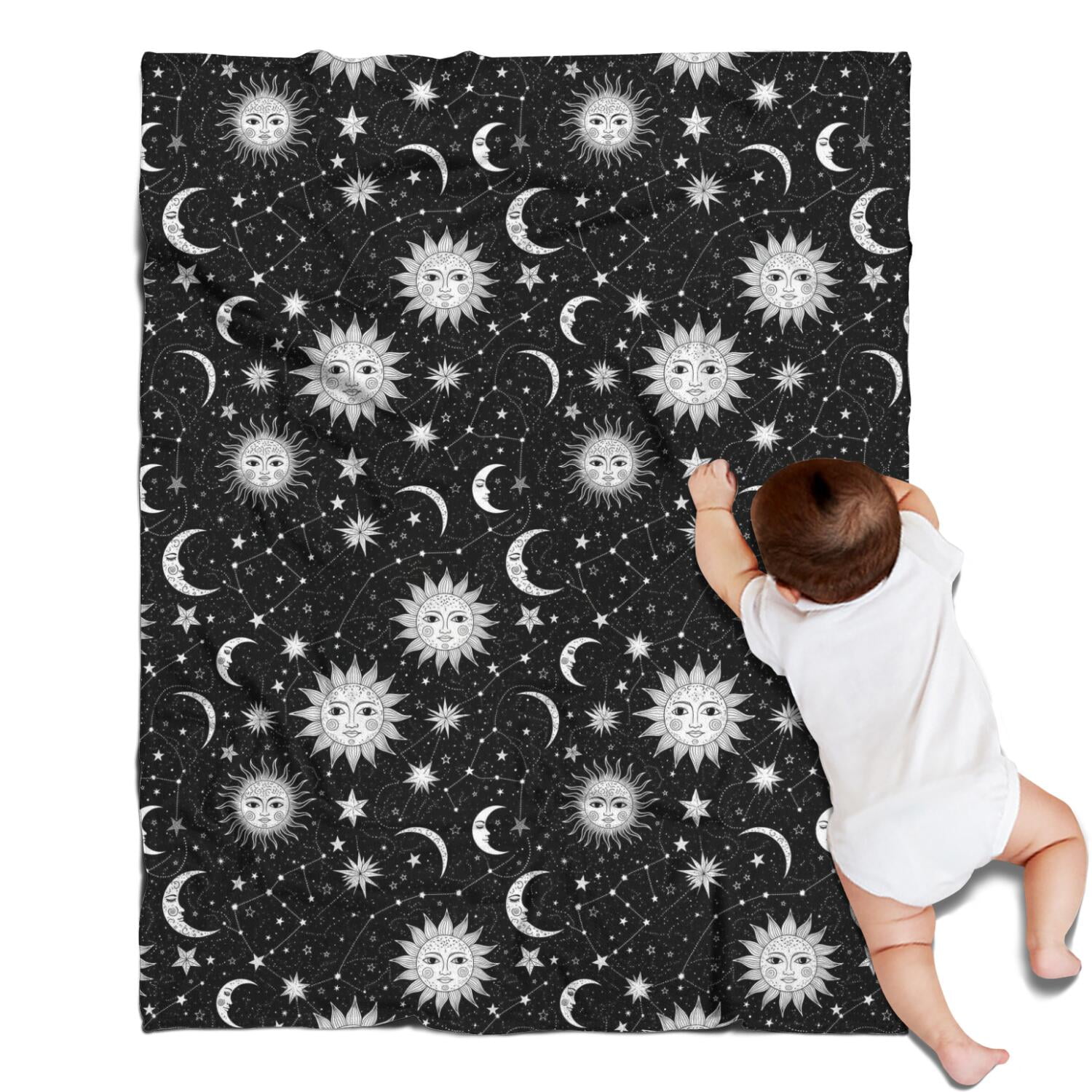Black White Sun Moon Star Constellation Pattern Blanket,Comfortable ...