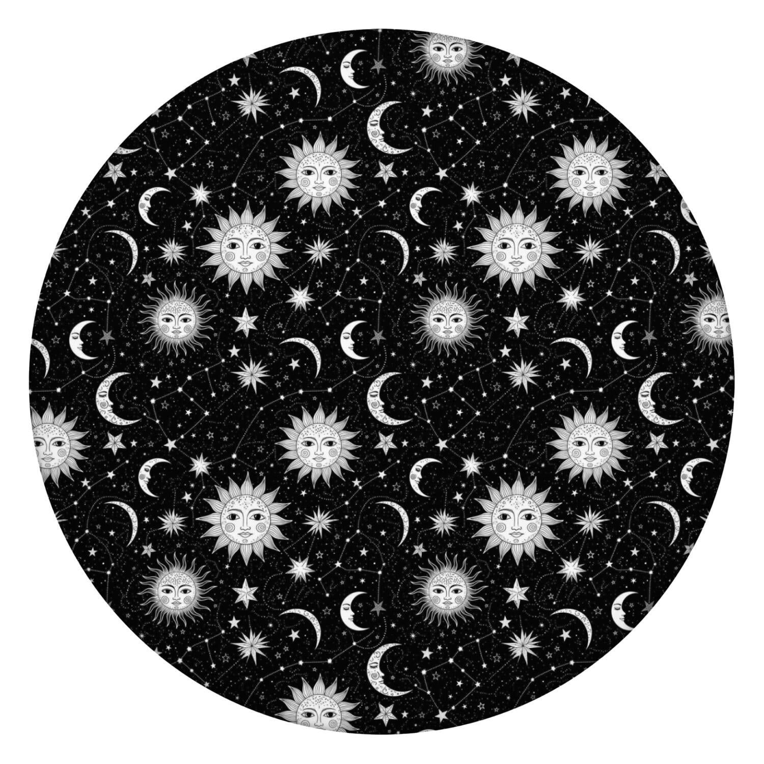 Black White Sun Moon Star Constellation Pattern Round Fitted Tablecloth ...