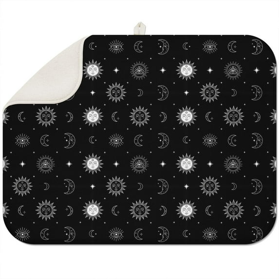 Black White Sun Moon Star Eye Pattern Dish Drying Mat for Kitchen 1 ...