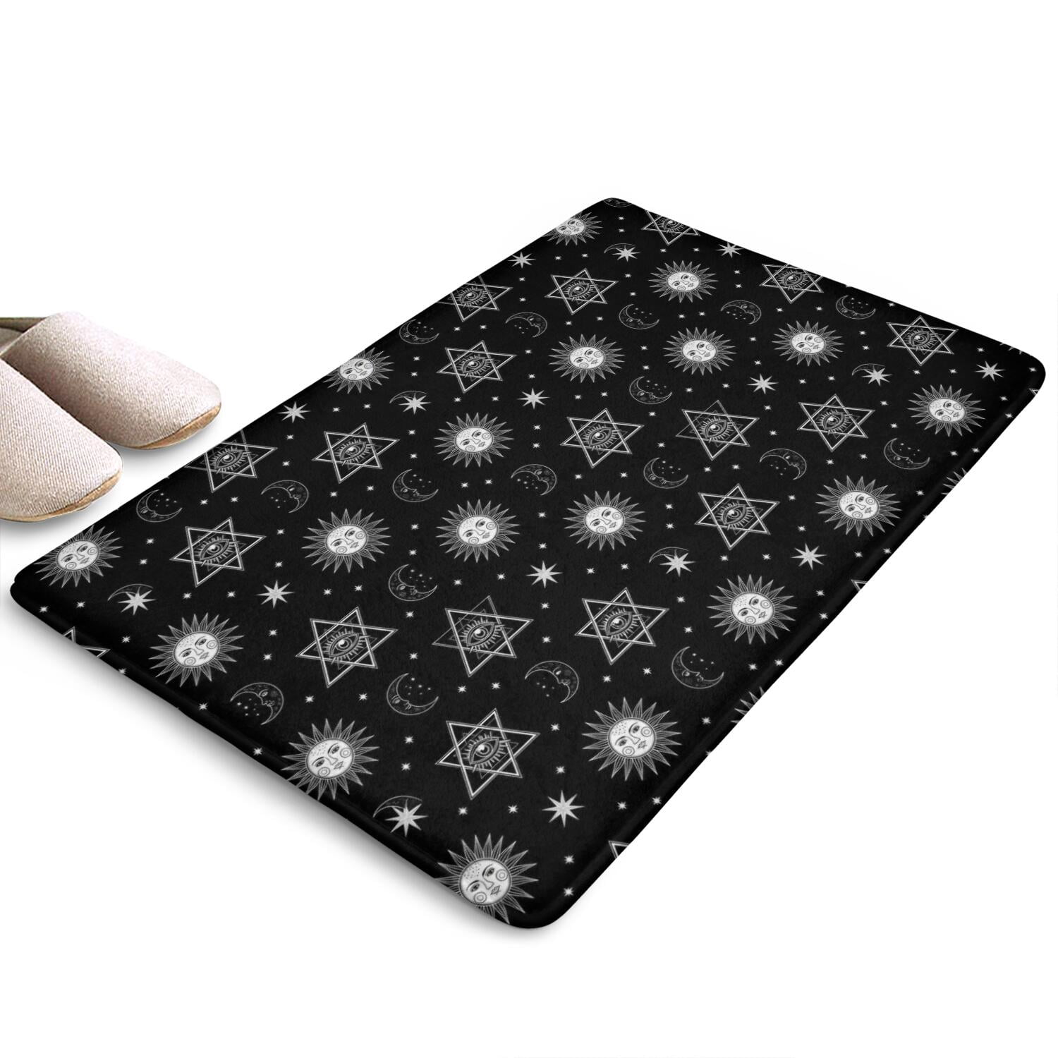Black White Sun Moon Star Geometry Flannel Non Slip Door Rugs,Washable ...