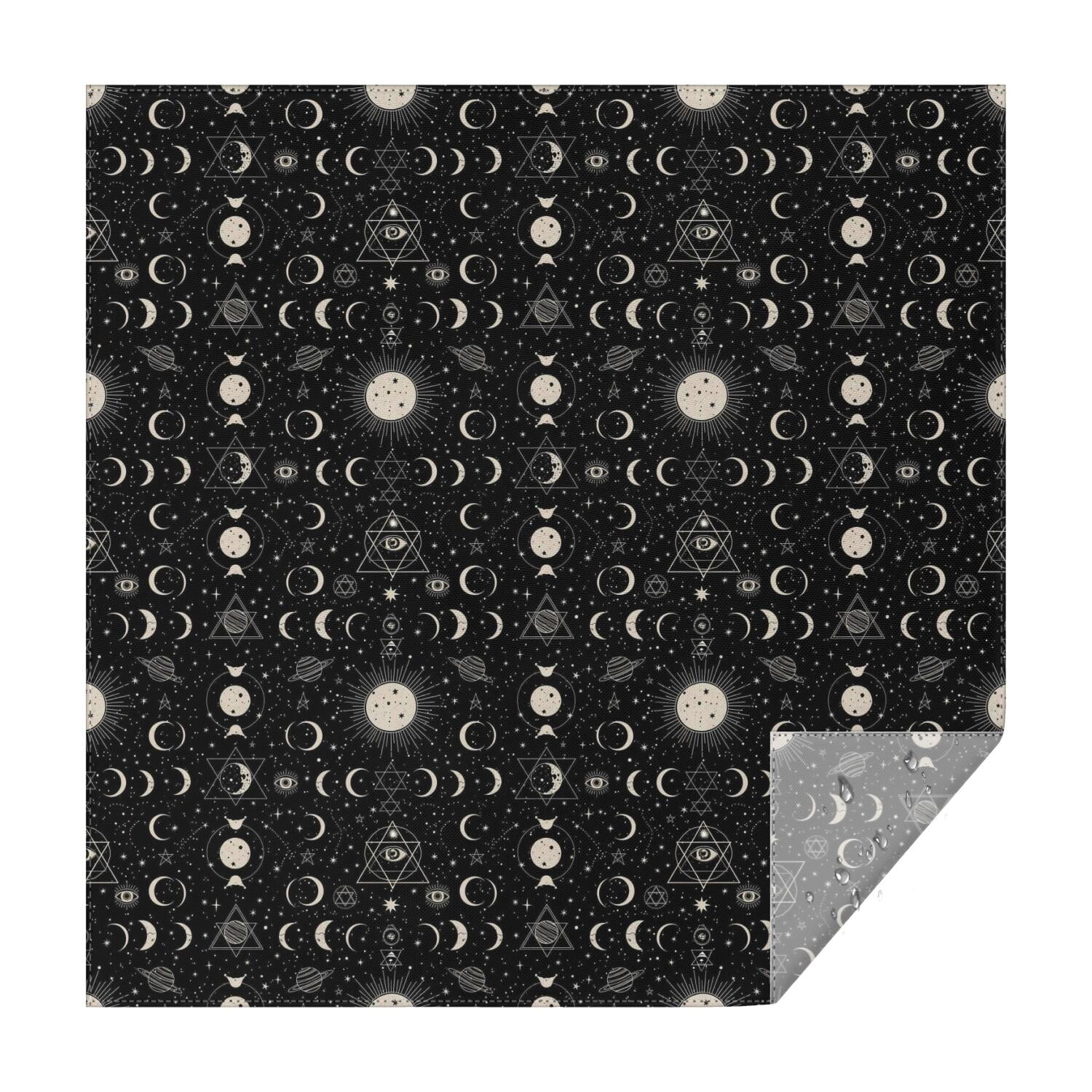 Black White Sun Moon Star Geometry Pattern Square Tablecloth,Waterproof ...