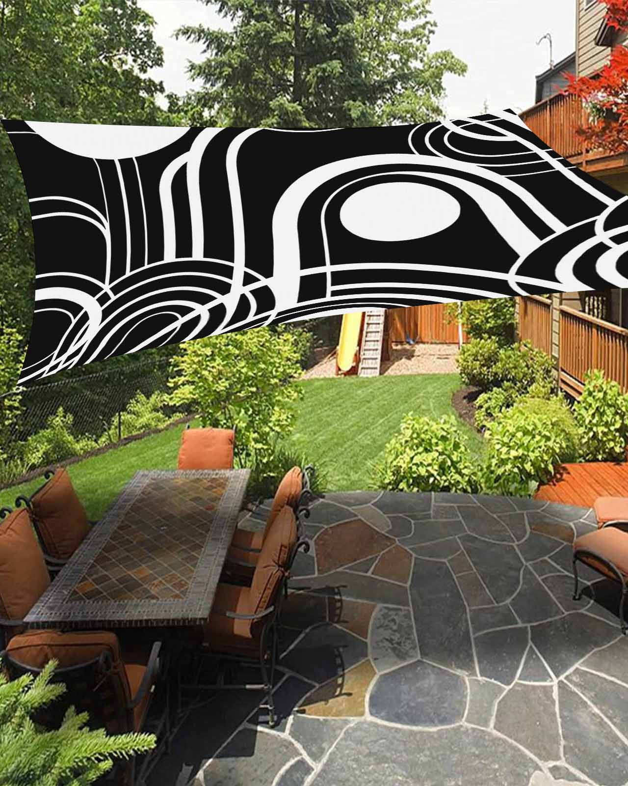 Black White Sun Shade Sail 14'X18' Abstract Line Boho Minimalist Mid ...