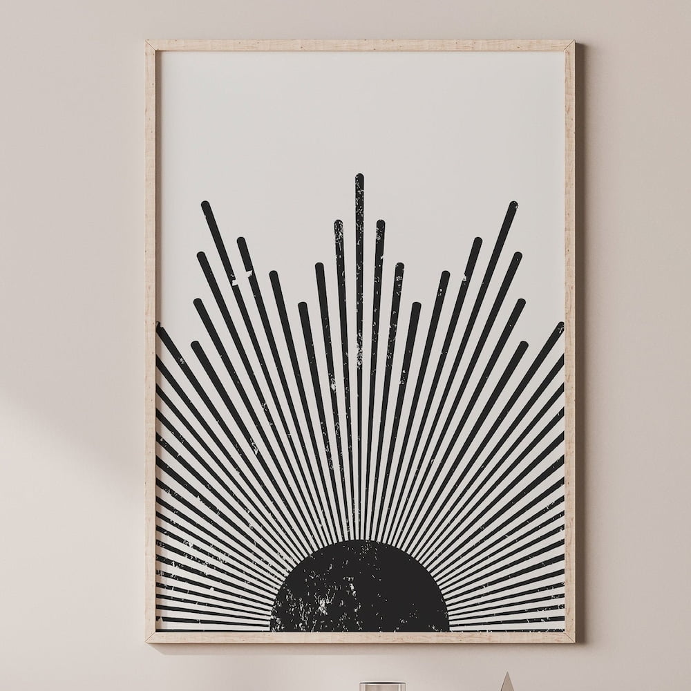 Black And White, Sunburst Print, Mid Century Modern, Print Wall Art ...