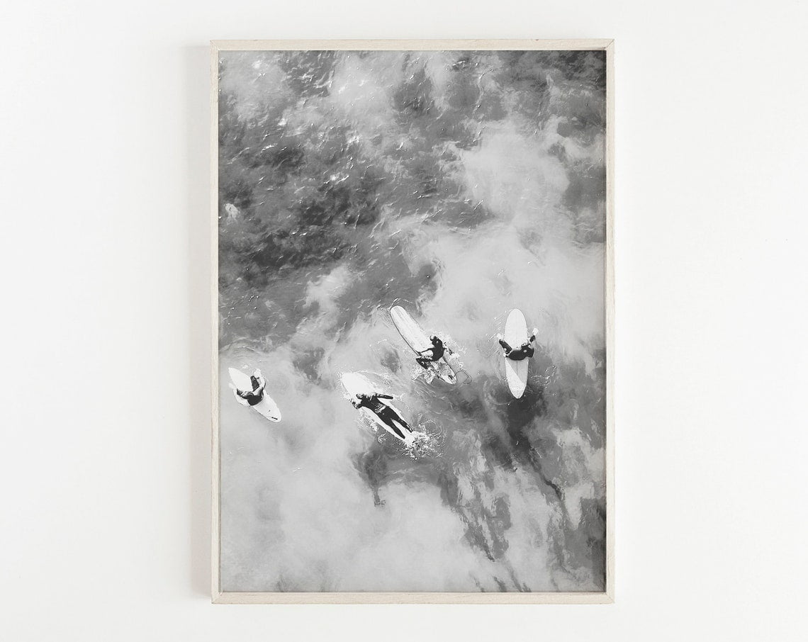 Black White Surf Print Large Aerial Beach Poster Boho Beach Art Surfing ...