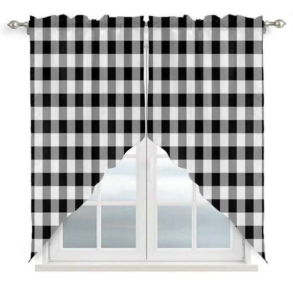 Black White Swag Curtain Valance for Small Windows, Buffalo Plaid ...