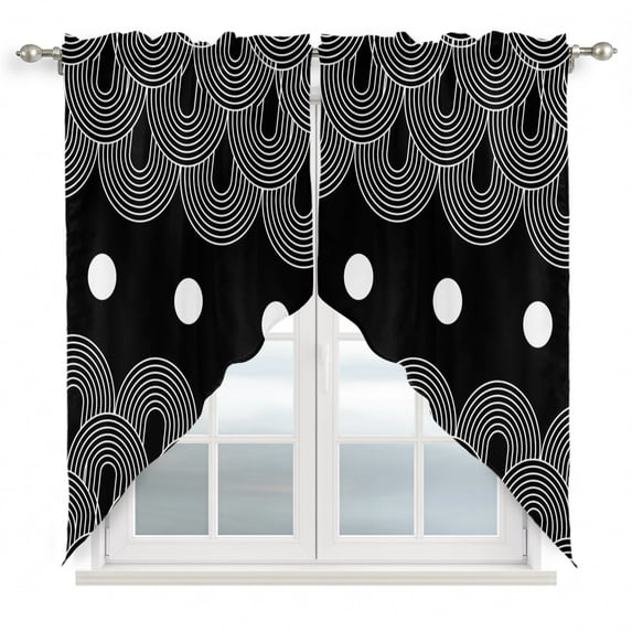 Black White Swag Curtain Valance for Window 2 Panels Abstract Line Boho ...