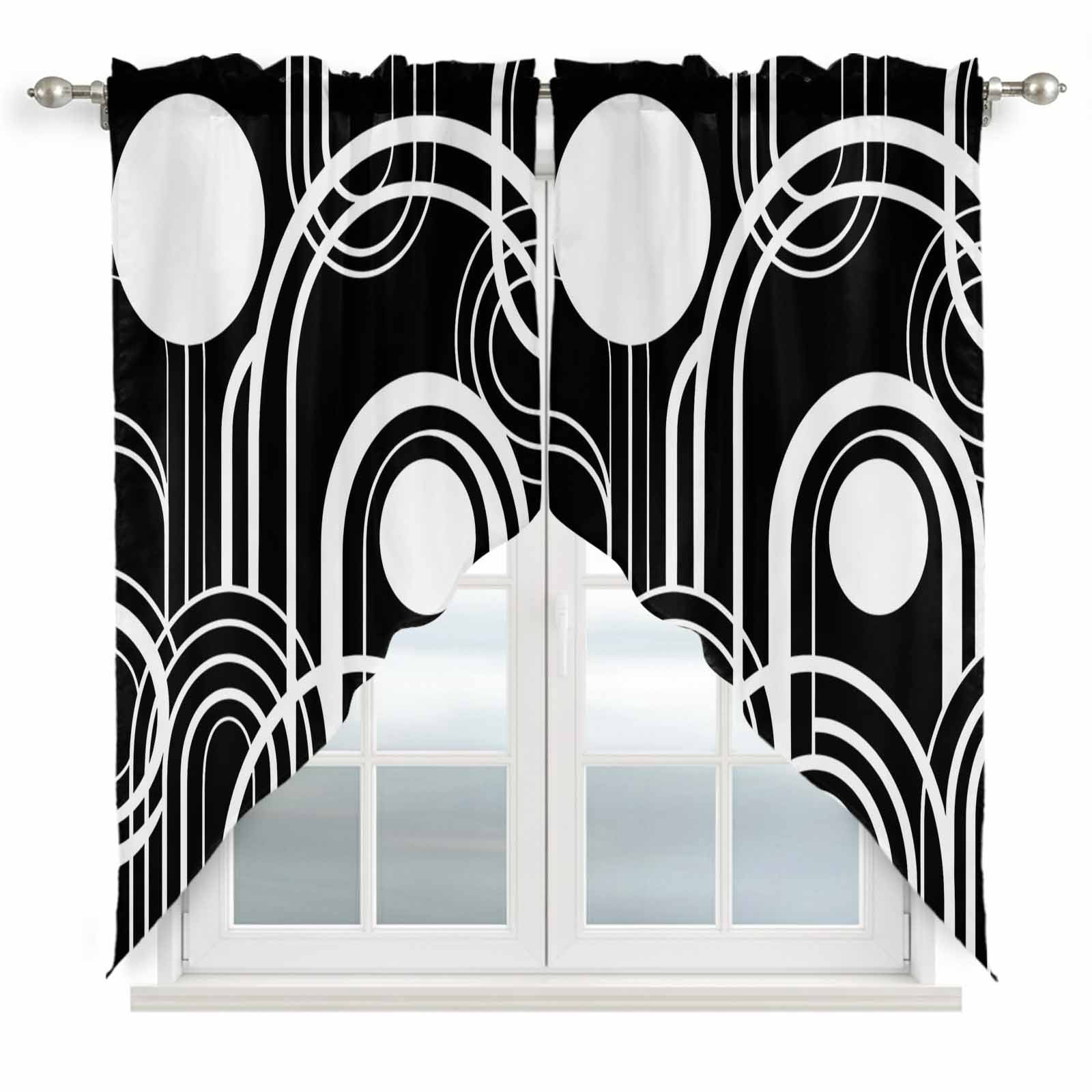 Black White Swag Curtain Valance for Window 2 Panels Abstract Line Boho ...