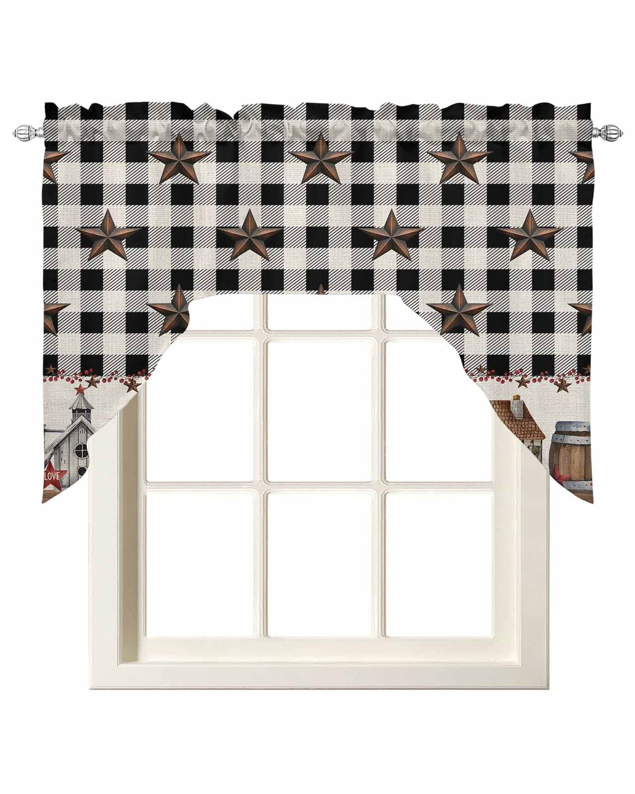 Black White Swag Valance and Tier Curtains Set Buffalo Plaid Country ...