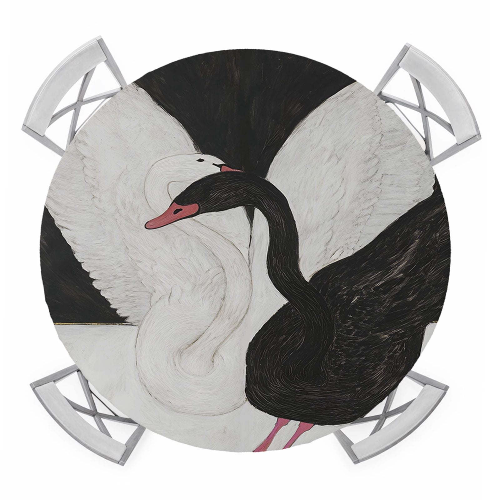 Black White Swan Round Table Cover, Vintage Romantic Swan Interlocked ...