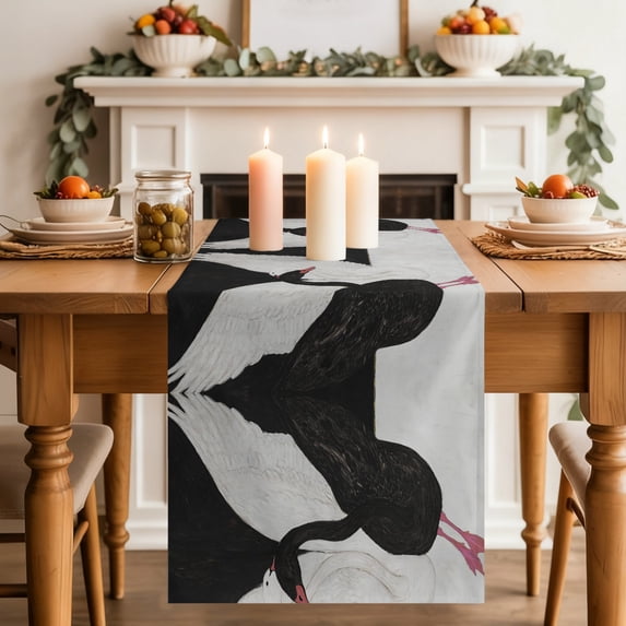 Black White Swan Table Runner, Vintage Romantic Swan Interlocked Necks ...