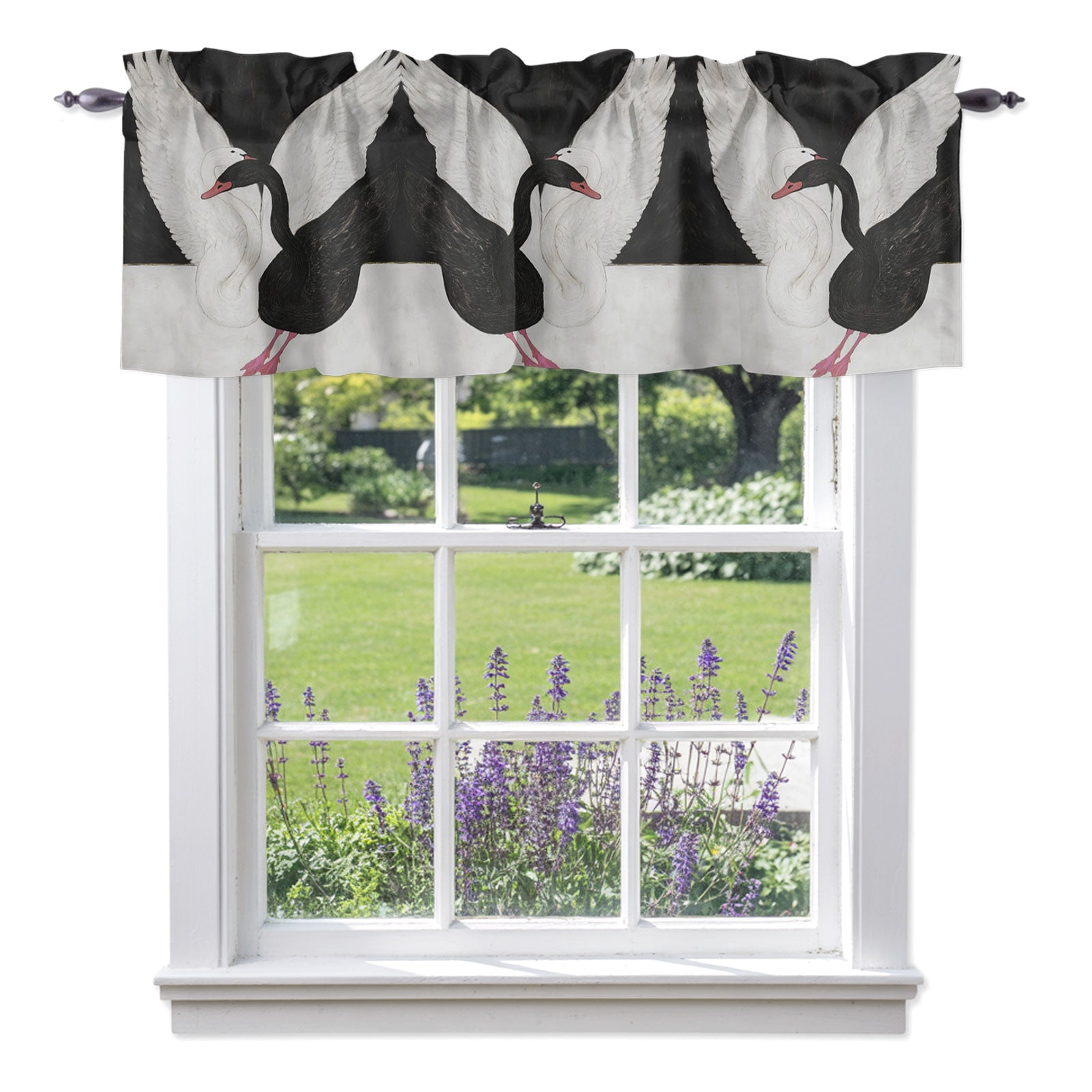 Black White Swan Valance Curtain 1 Panel, Vintage Romantic Swan ...