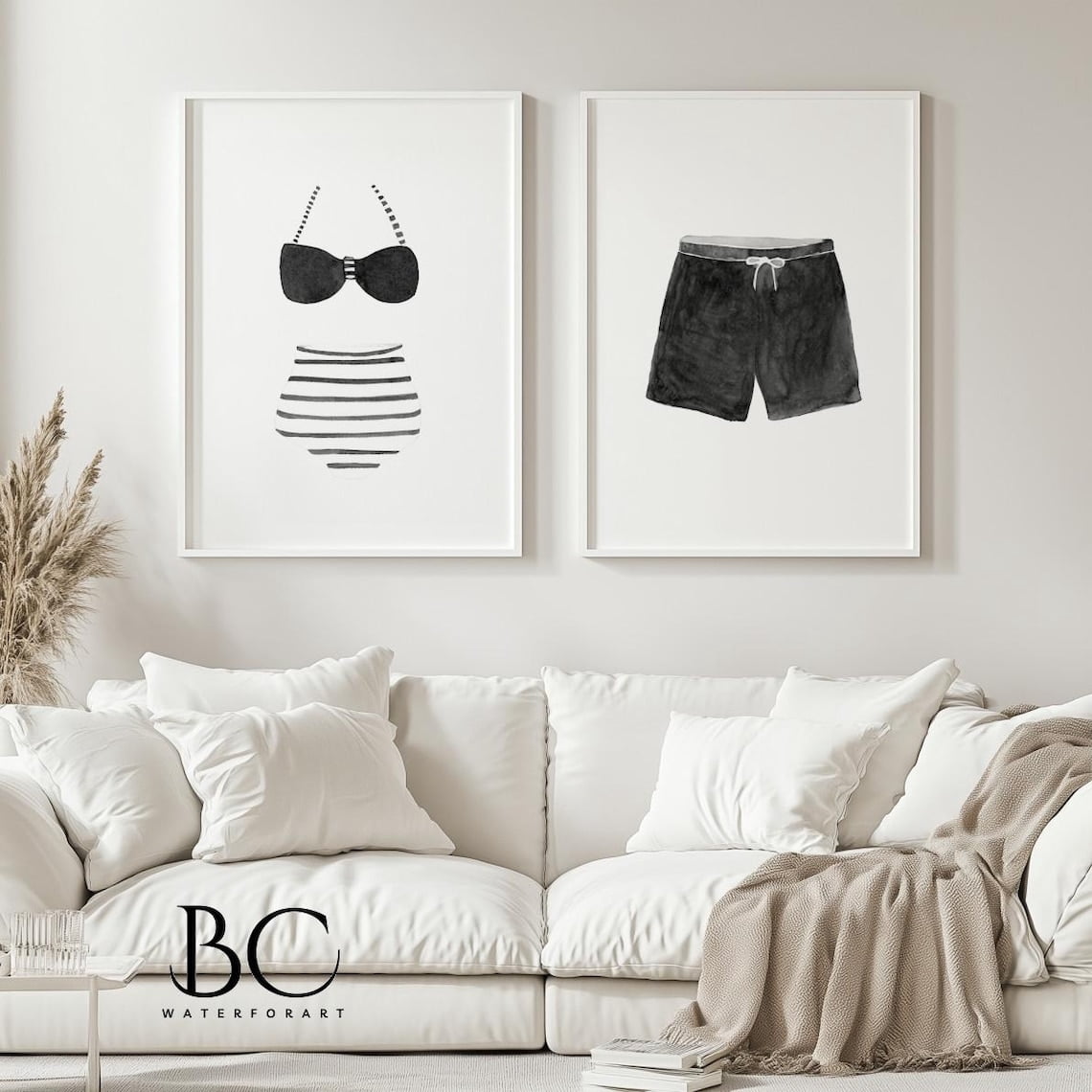 Black And White Swimsuit Print Vintage Style Bathing Suit Art Beach ...
