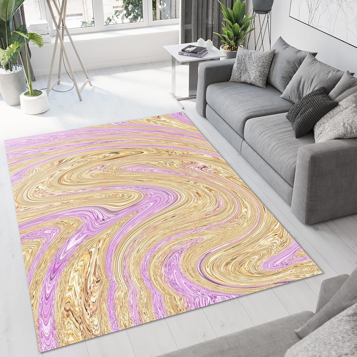 Black White Swirl Area Rug Psychedelic Abstract Lines Breathable ...