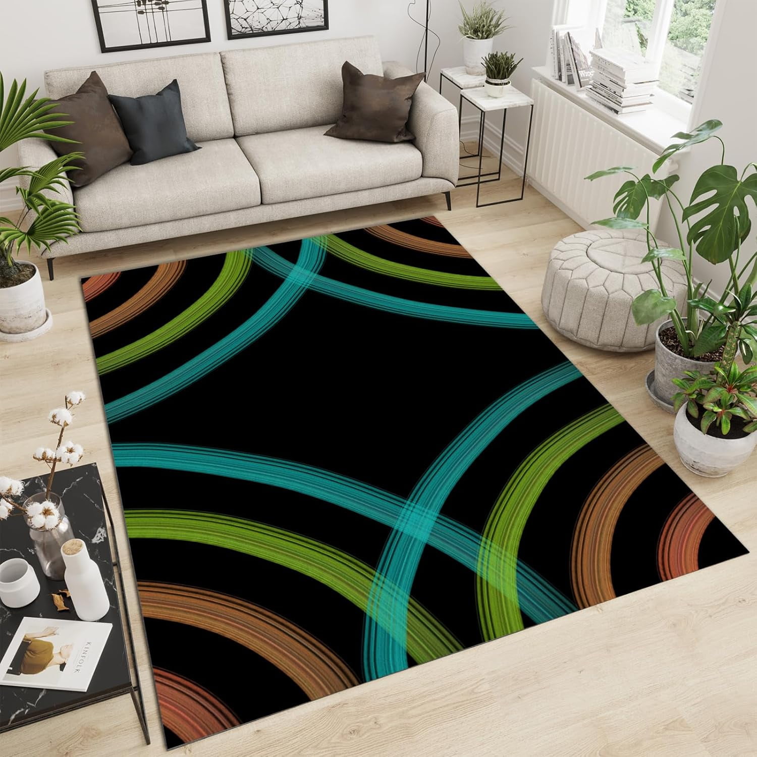 Black White Swirl Area Rug Psychedelic Abstract Lines Breathable ...