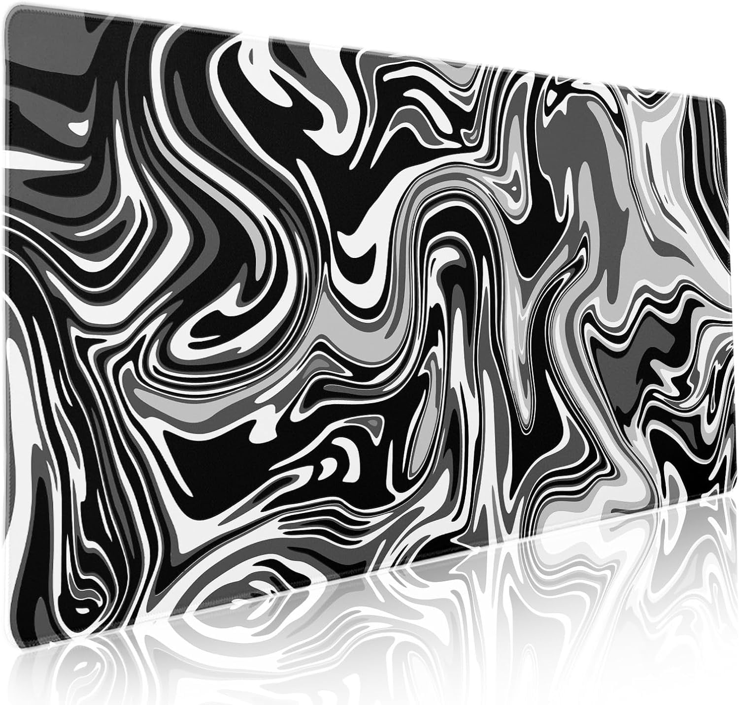 Black White Swirl Gaming Mouse Pad XXL Gray Marble Grey Fluid Design Extended Large Mouse Pad ...