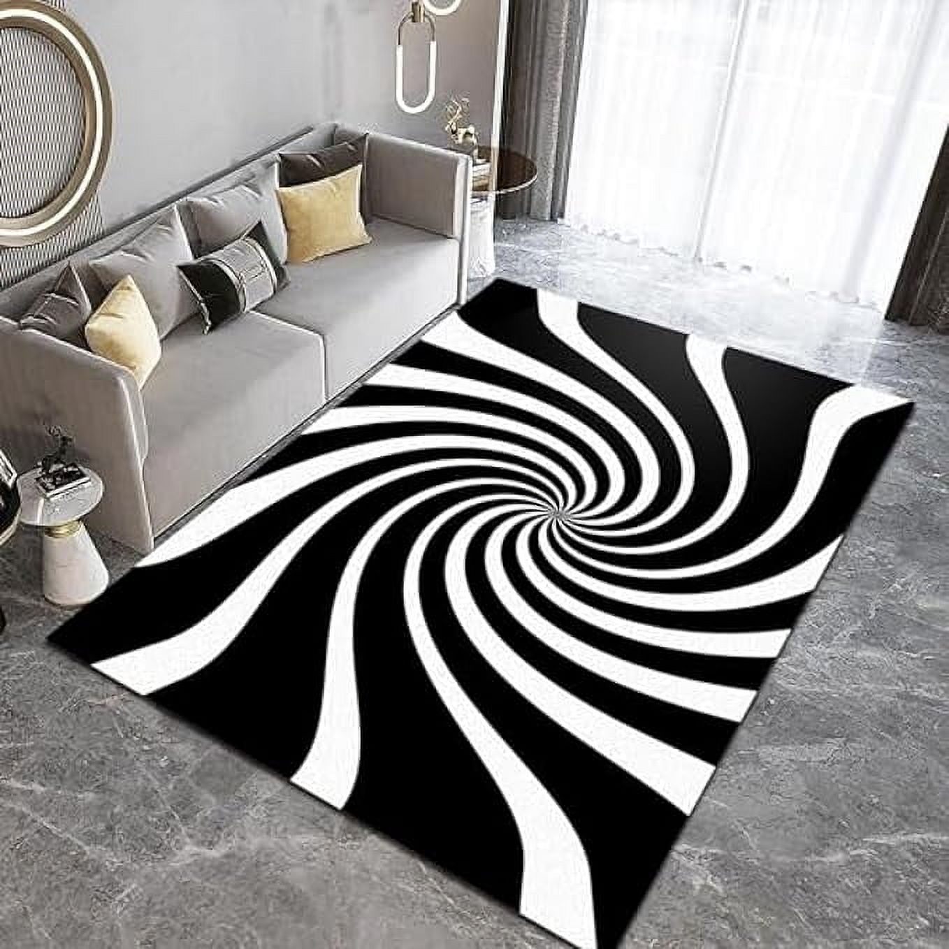 Black And White Swirl Large Area Rug, Abstract Optical Illusion Bedroom ...