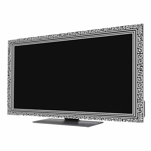 Black White TV Dust Cover 75 Inch, Geometric Greek Key Bordered ...