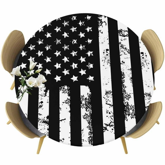 Black White Table Cloth, Round Fitted Tablecloths with Elastic Edge ...