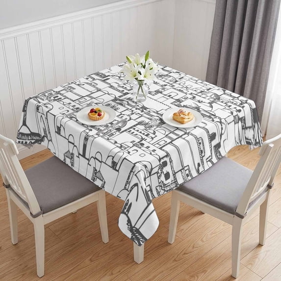 Black and White Table Cloth Waterproof Tablecloths, Retro Modern City ...