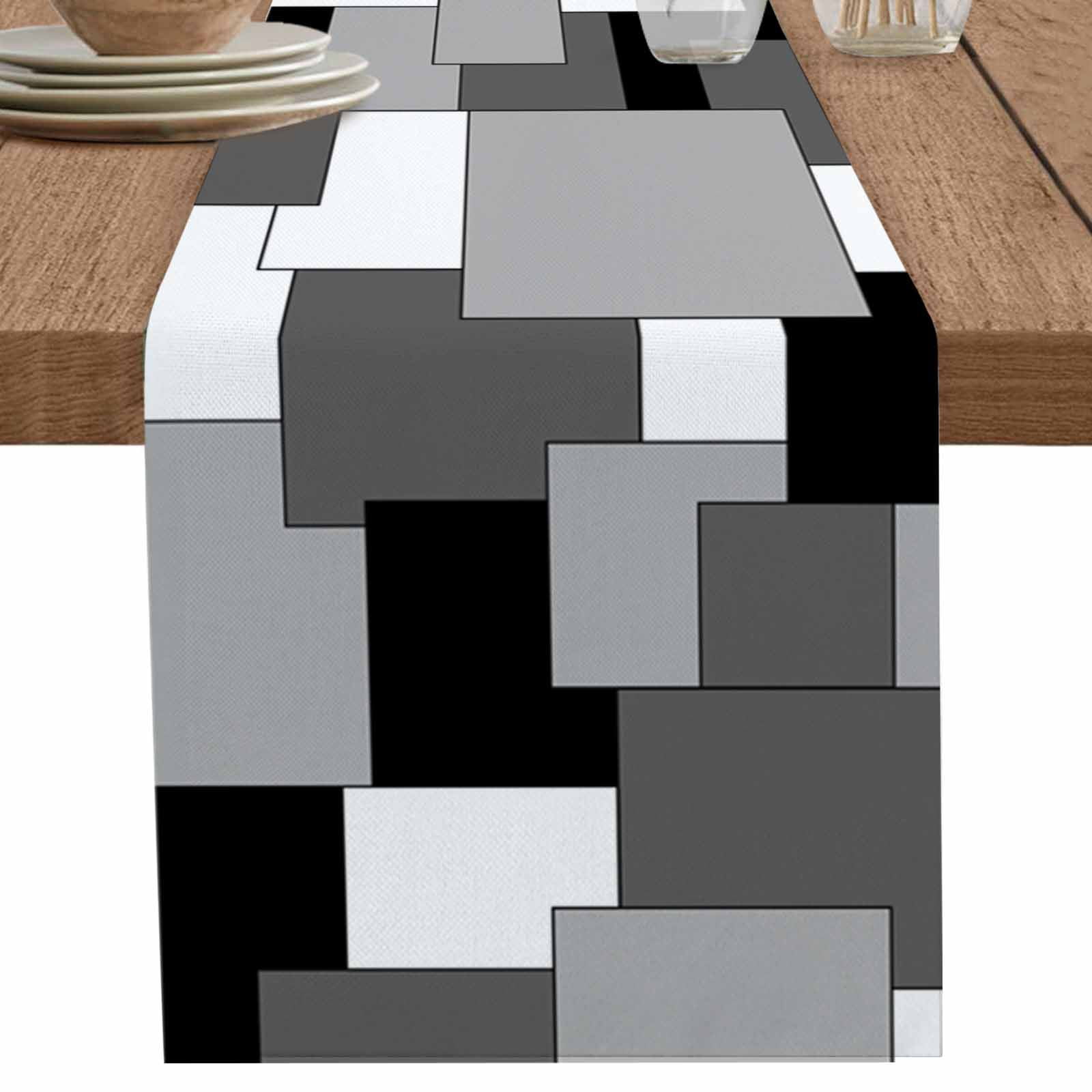 Black White Table Runner 120 Inches Long for Dining Decor,Middle ...