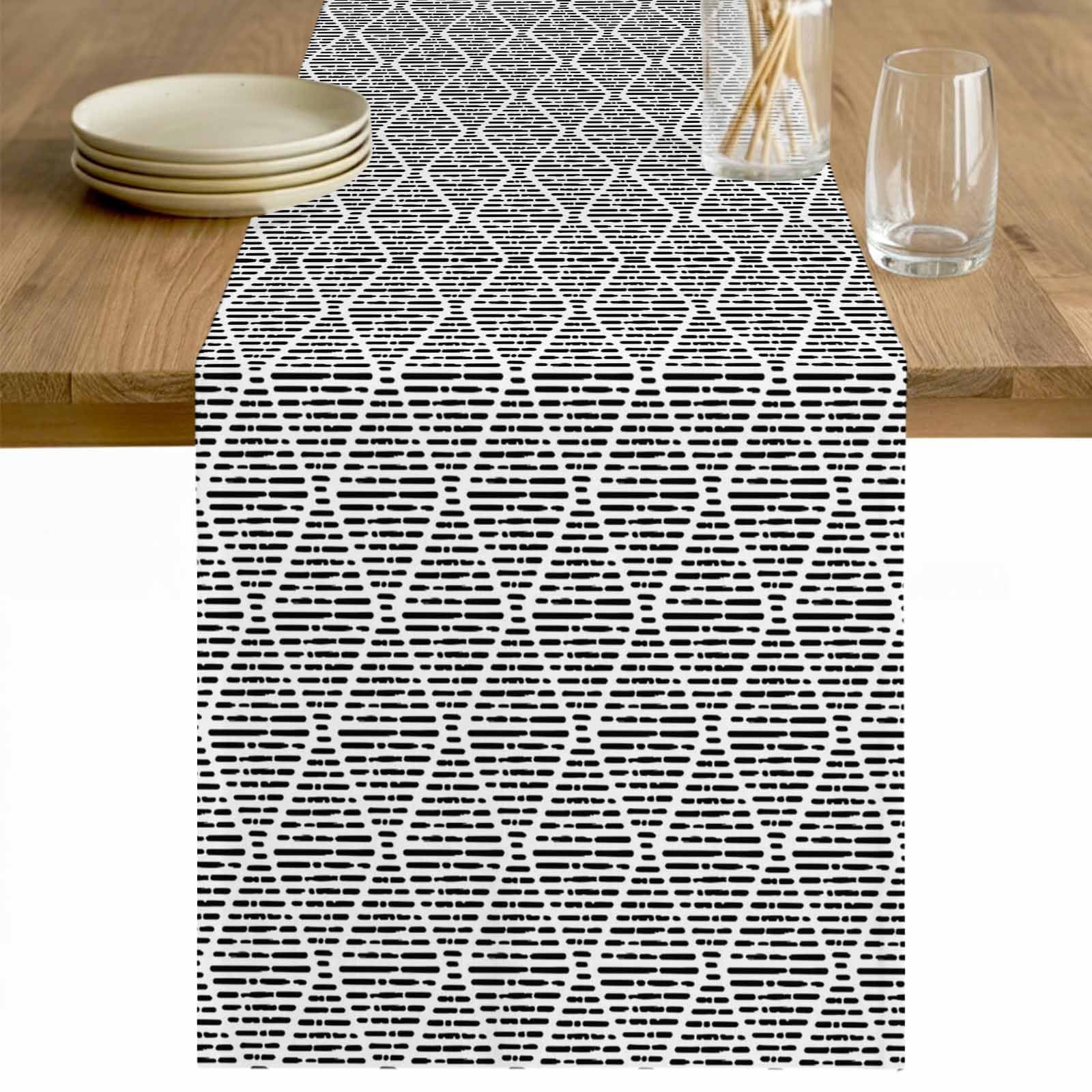 Black White Table Runner - 60 Inch Long Modern Abstract Art Farmhouse ...
