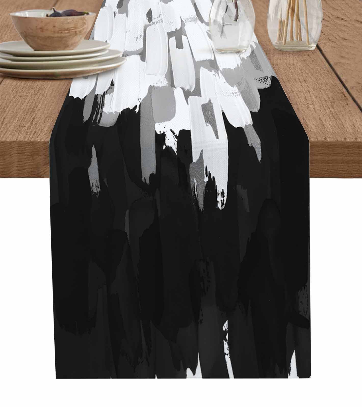 Black White Table Runner Abstract Graffiti Paint Country Retro Tribal ...