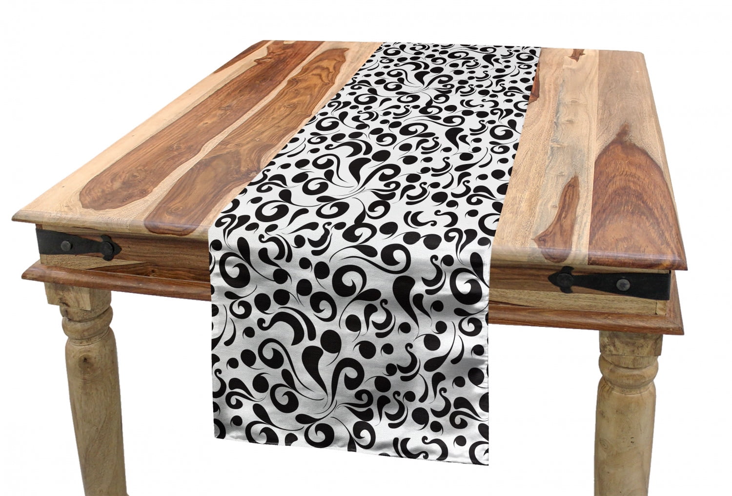Black and White Table Runner, Curly Lines and Swirls Nature Abstraction ...