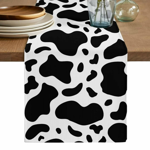 Black and White Table Runner, Farmhouse Cow Black White Washable Cotton ...