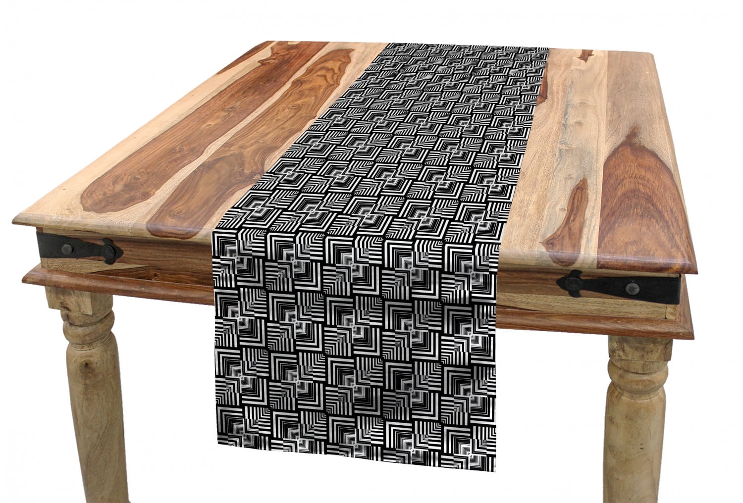 Black and White Table Runner, Geometric Op Art Pattern Unusual Checked ...