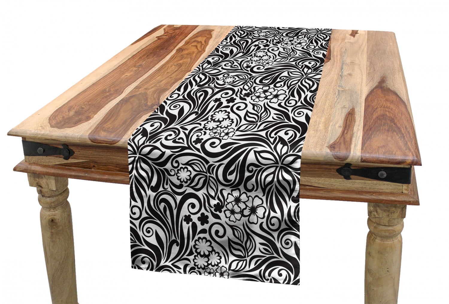 Black and White Table Runner, Western Scroll Pattern Design with ...