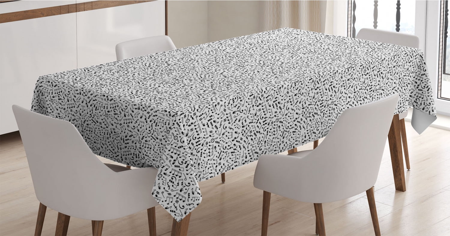 Black and White Tablecloth, Musical Composition with Notes Quavers ...