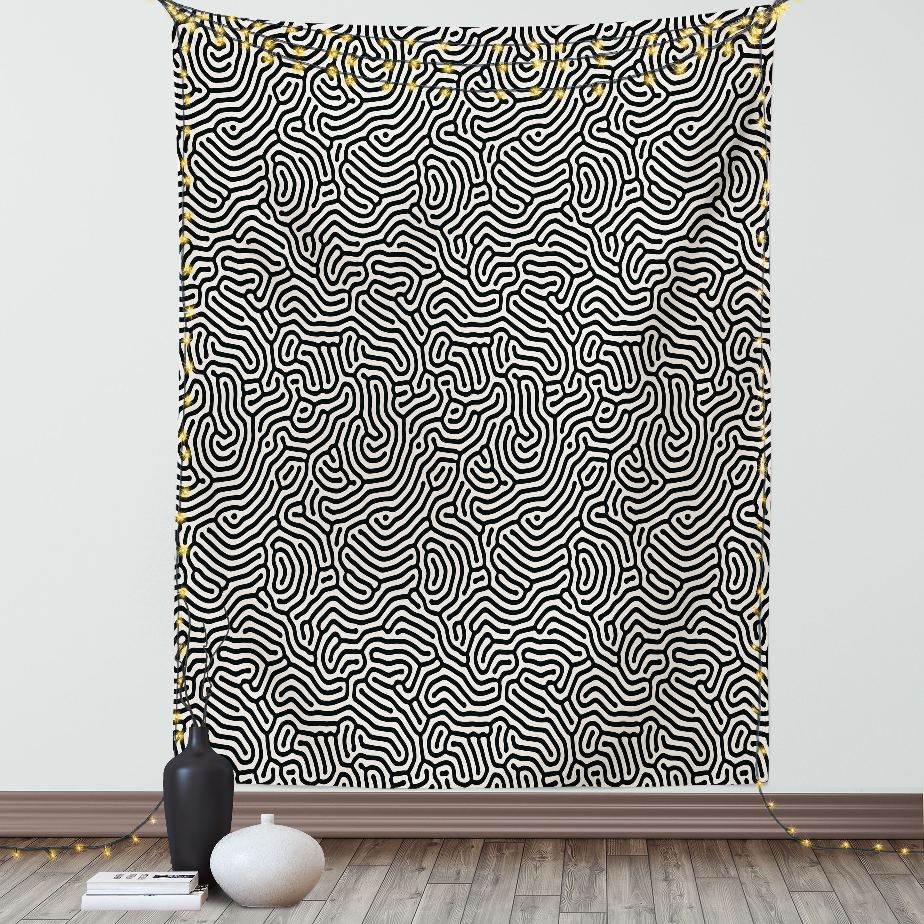 Black and White Tapestry, Maze Labyrinth Pattern Abstract Jumble Design ...