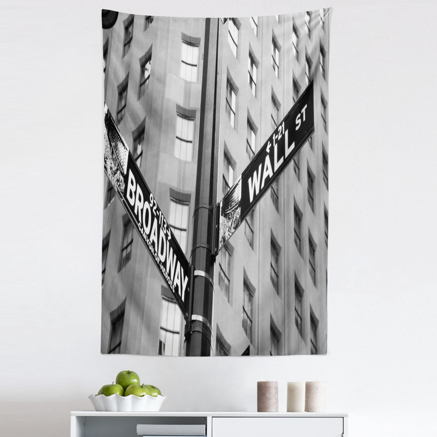 Black White Tapestry, Street Signs of Intersection of Wall Street and ...